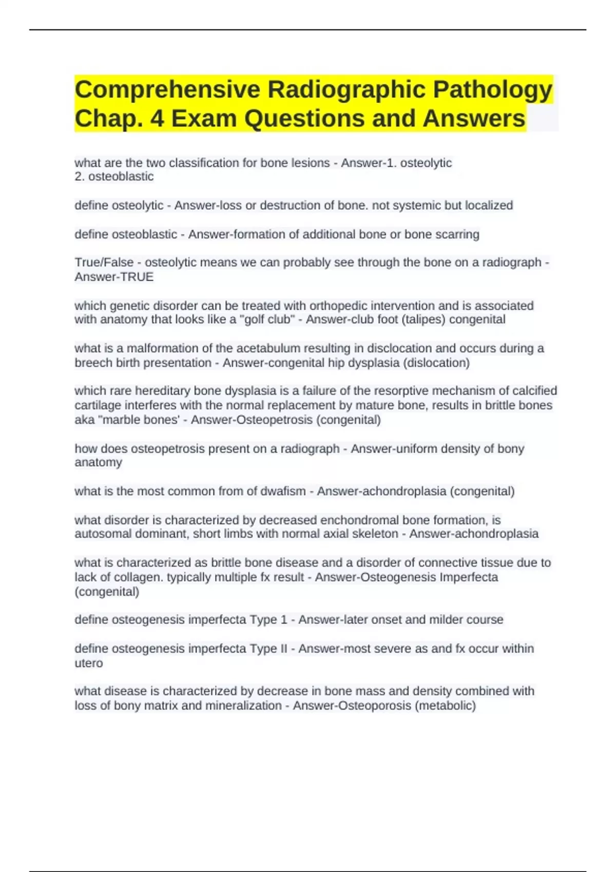 Comprehensive Radiographic Pathology Chap. 4 Exam Questions and Answers ...