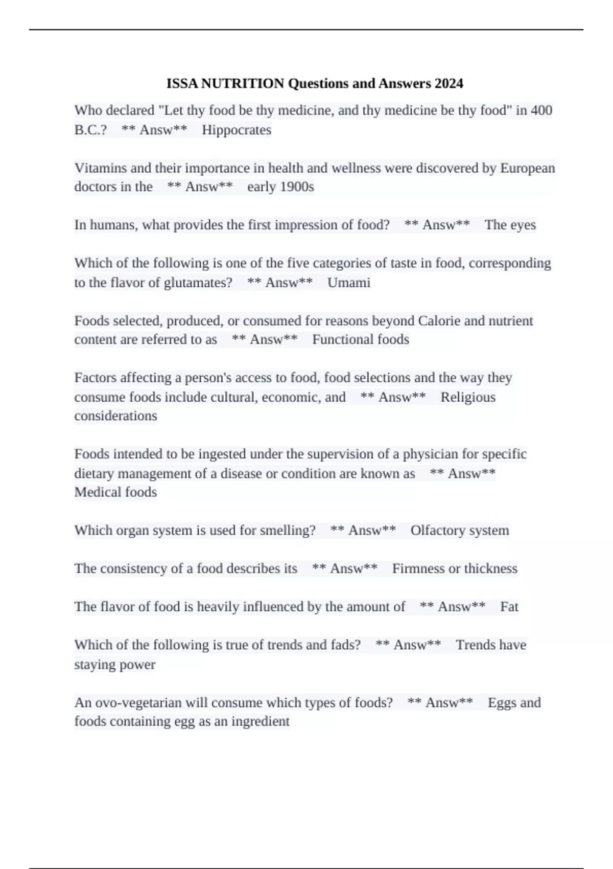 ISSA NUTRITION Questions and Answers 2024 - Registered dietitian | nutrition - Stuvia US