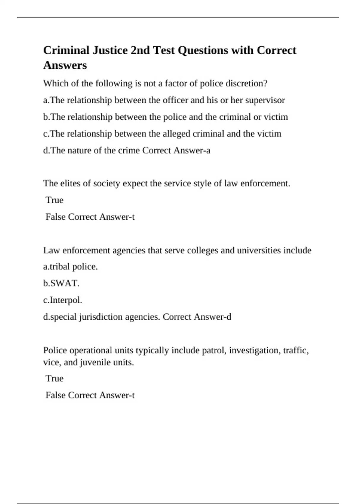 Criminal Justice 2nd Test Questions with Correct Answers - RNG OIC/RSO ...