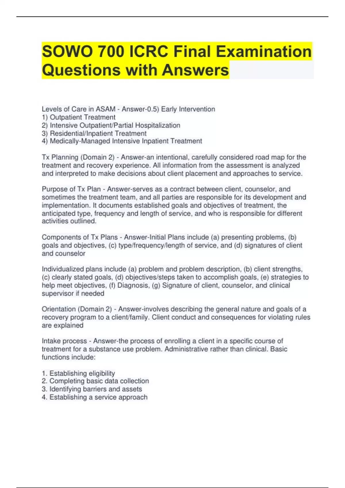 SOWO 700 ICRC Final Examination Questions with Answers - SOWO 700 ICRC ...