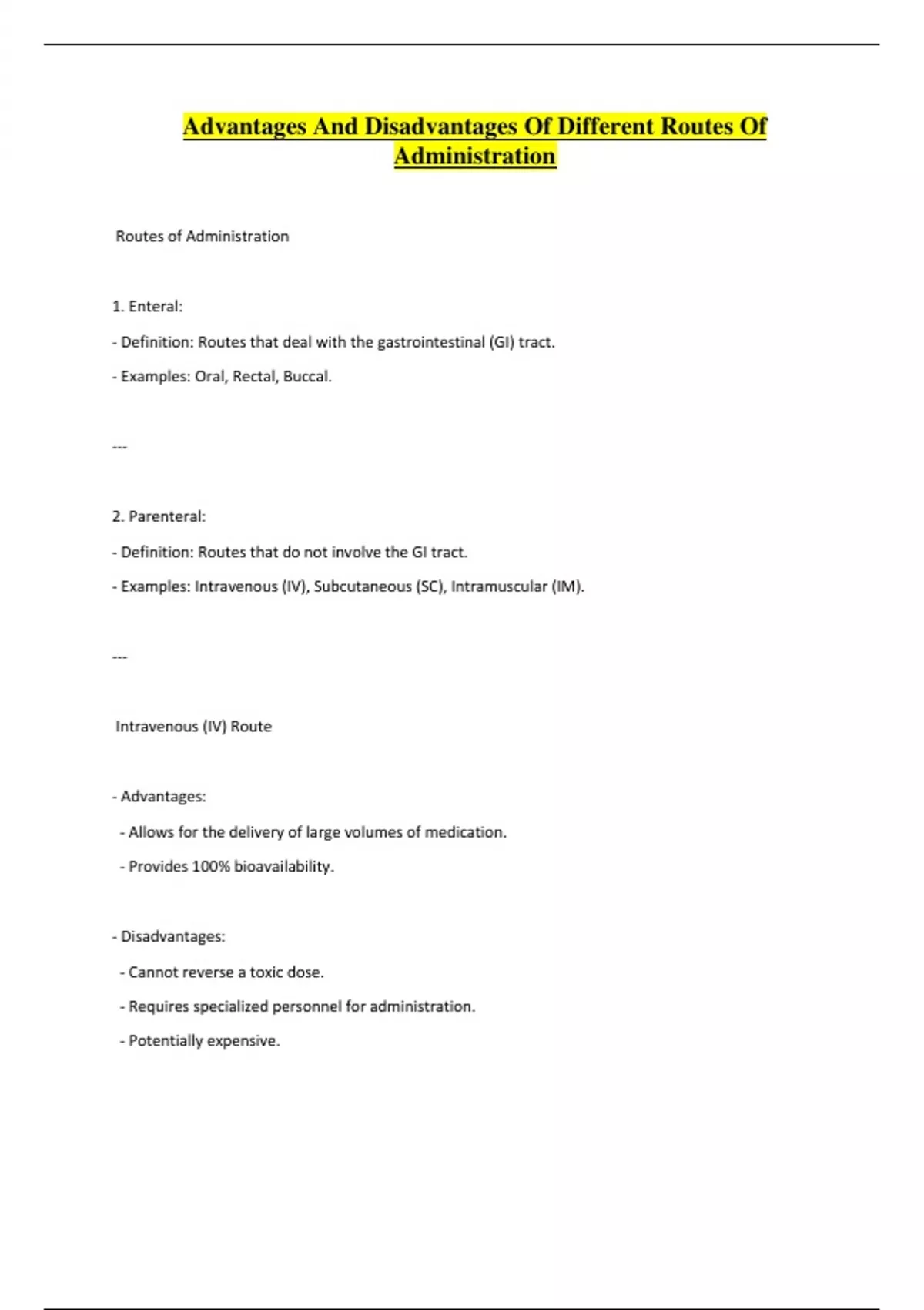 Advantages And Disadvantages Of Different Routes Of Administration ...