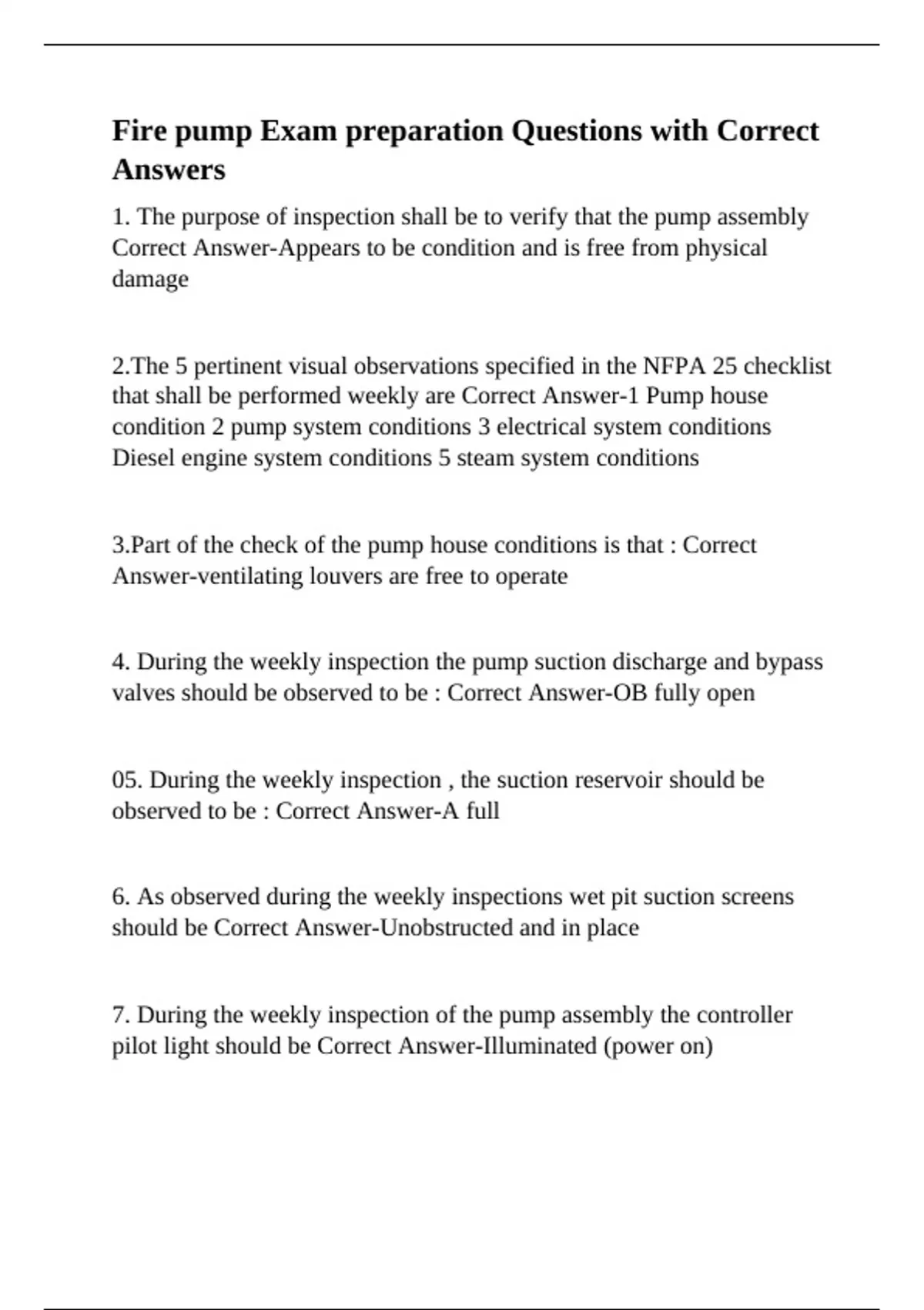 Cal. Fire Weekly Firepump Cert. Sample Test Questions With Correct ...