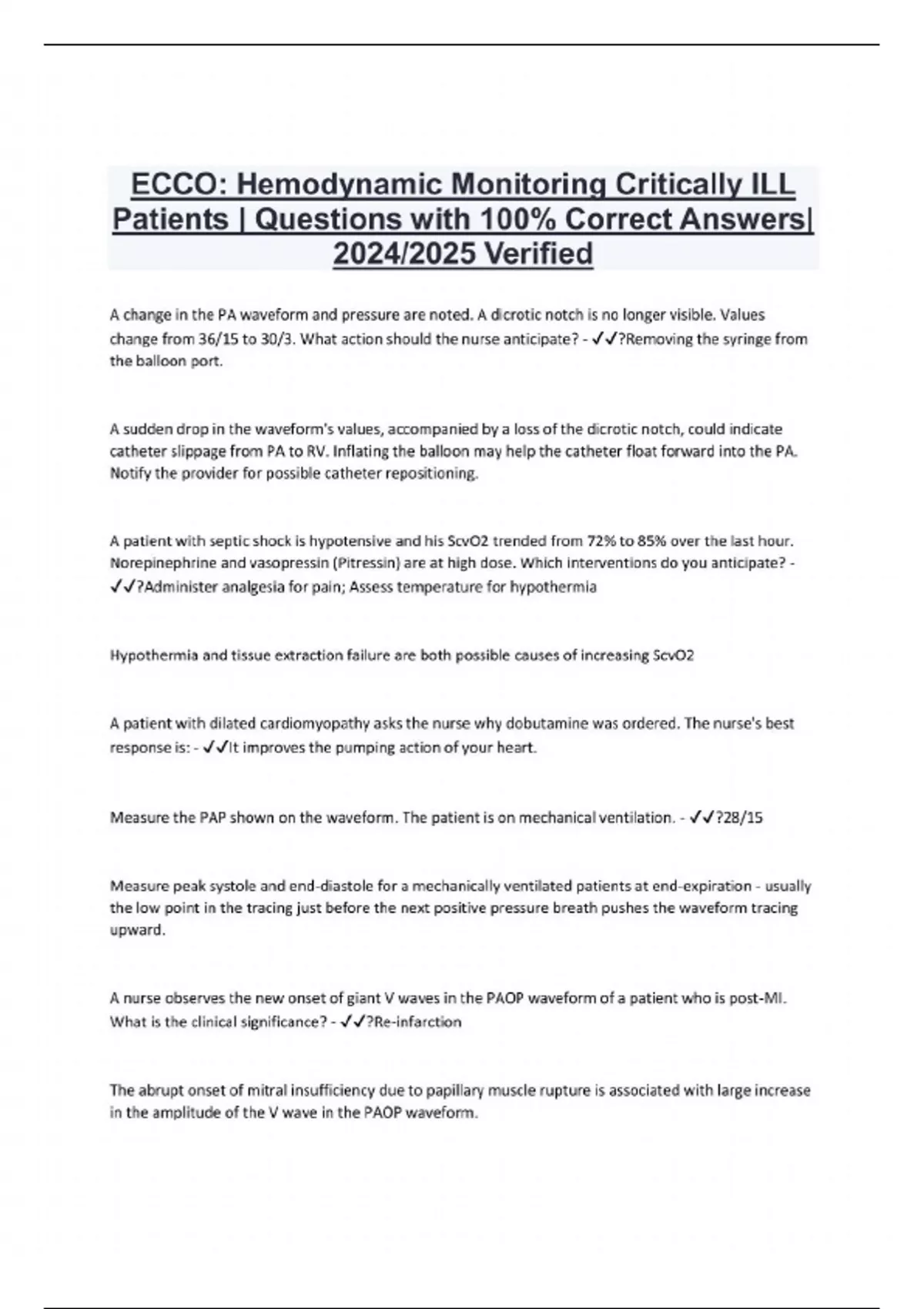 ECCO: Hemodynamic Monitoring Critically ILL Patients | Questions with ...