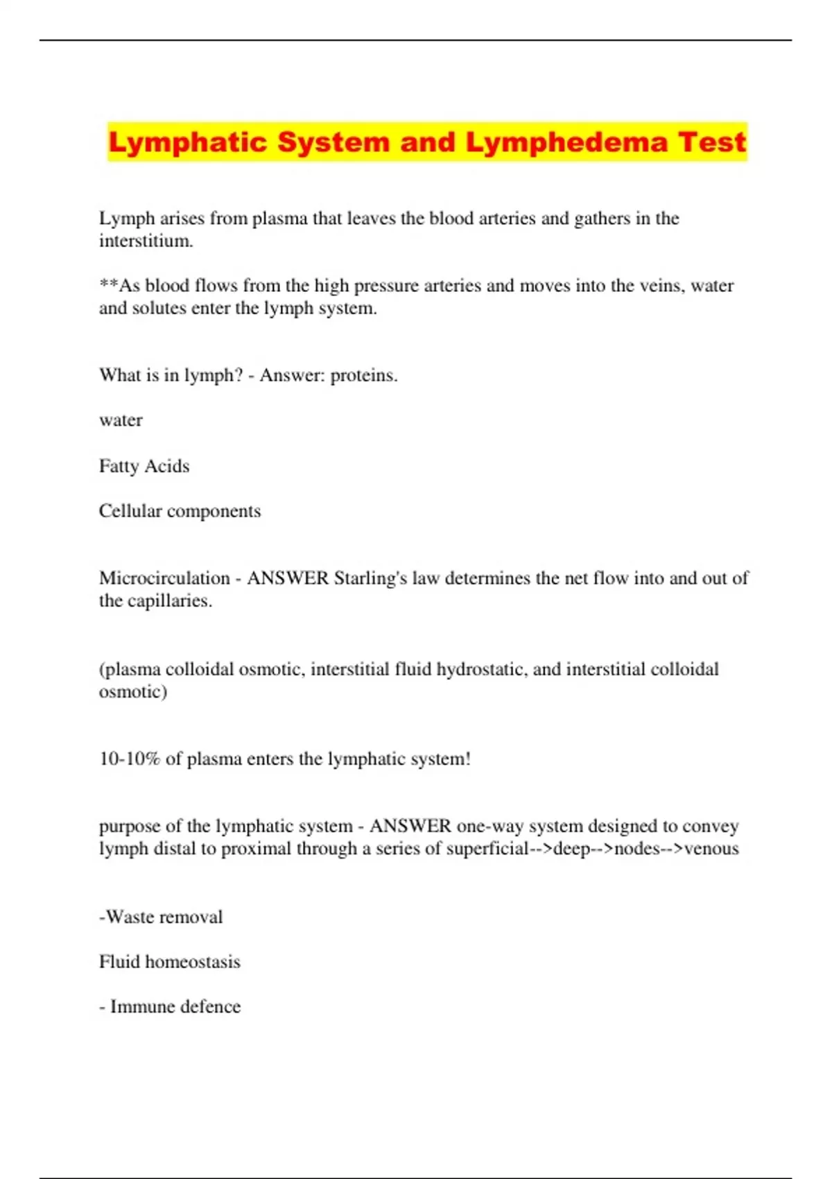 Lymphatic System and Lymphedema Test - Lymphatic System and Lymphedema ...