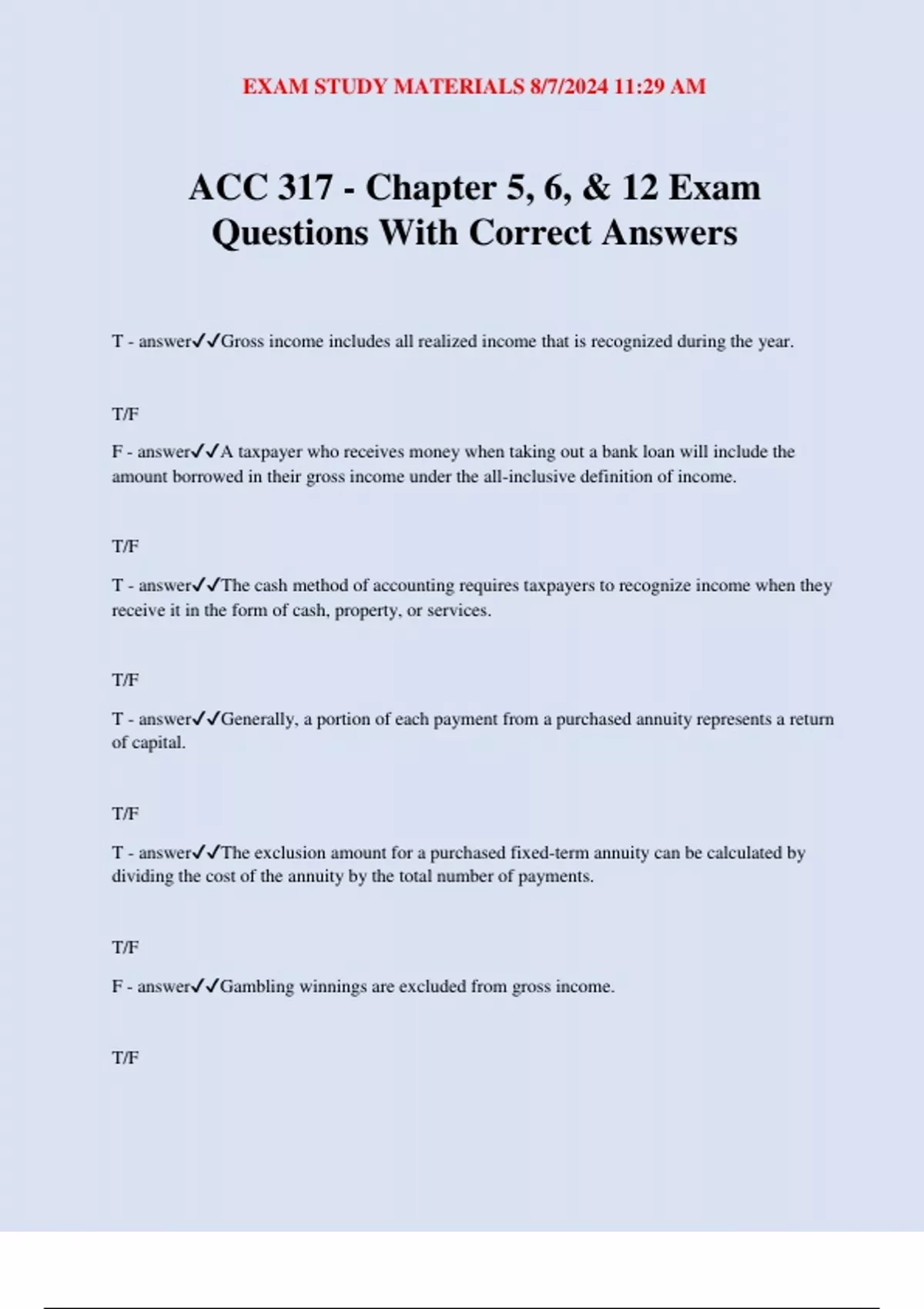 ACC 317 - Chapter 5, 6, & 12 Exam Questions With Correct Answers - ACC ...