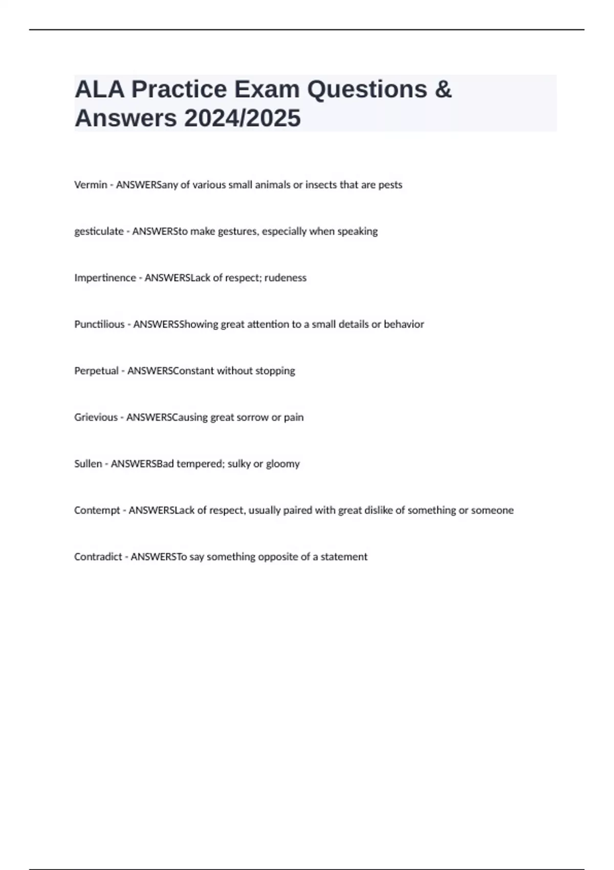 ALA Practice Exam Questions & Answers 2024/2025 - ALA Practice - Stuvia US