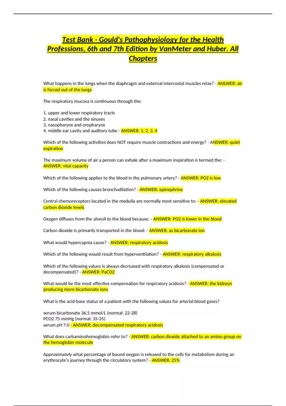 Test Bank - Gould's Pathophysiology for the Health Professions, 6th and ...