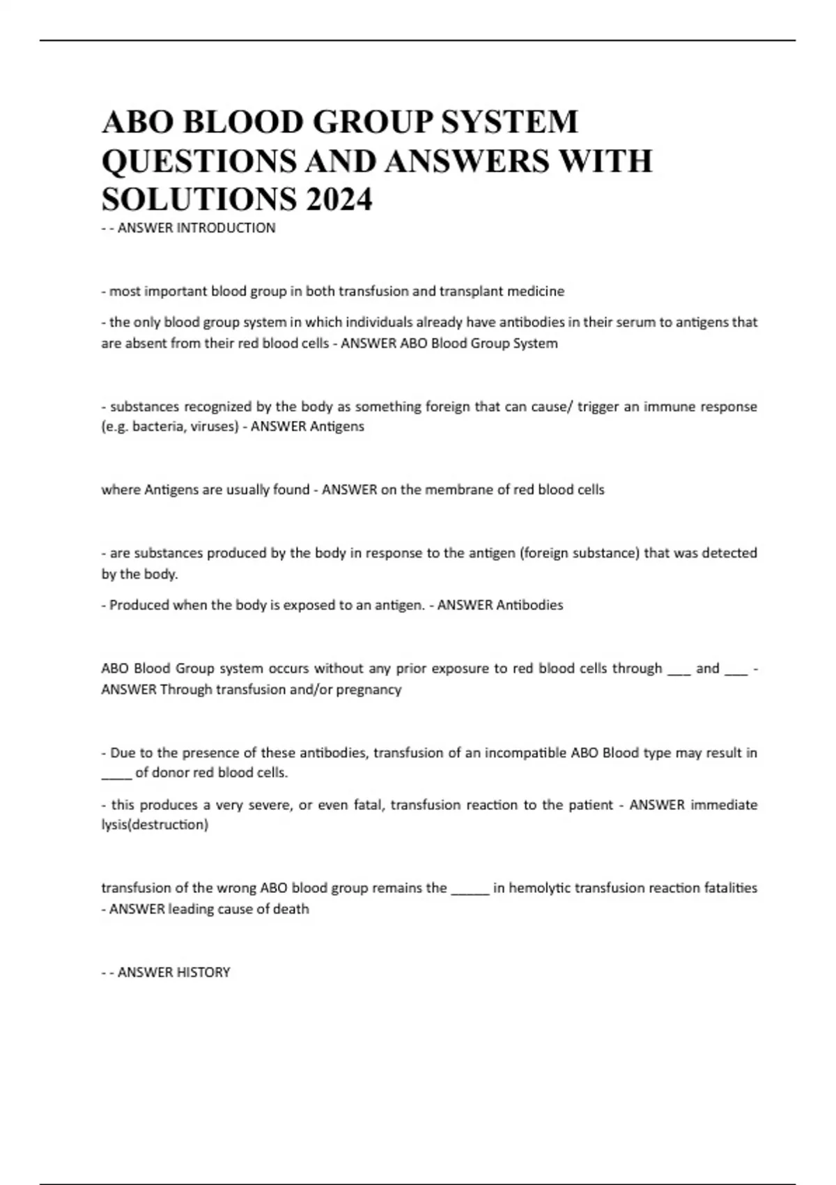 ABO BLOOD GROUP SYSTEM QUESTIONS AND ANSWERS WITH SOLUTIONS 2024 - ABO ...