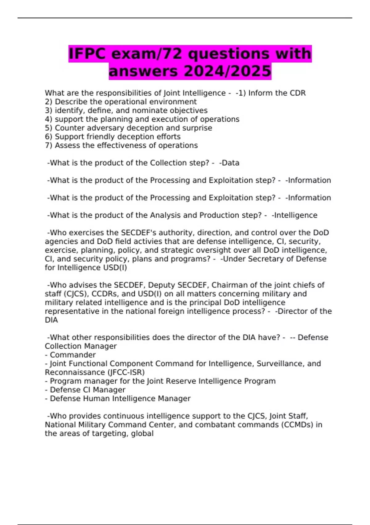 IFPC exam/72 questions with answerIFPC exam/72 questions with answers 2024/2025s 2024/2025 ...