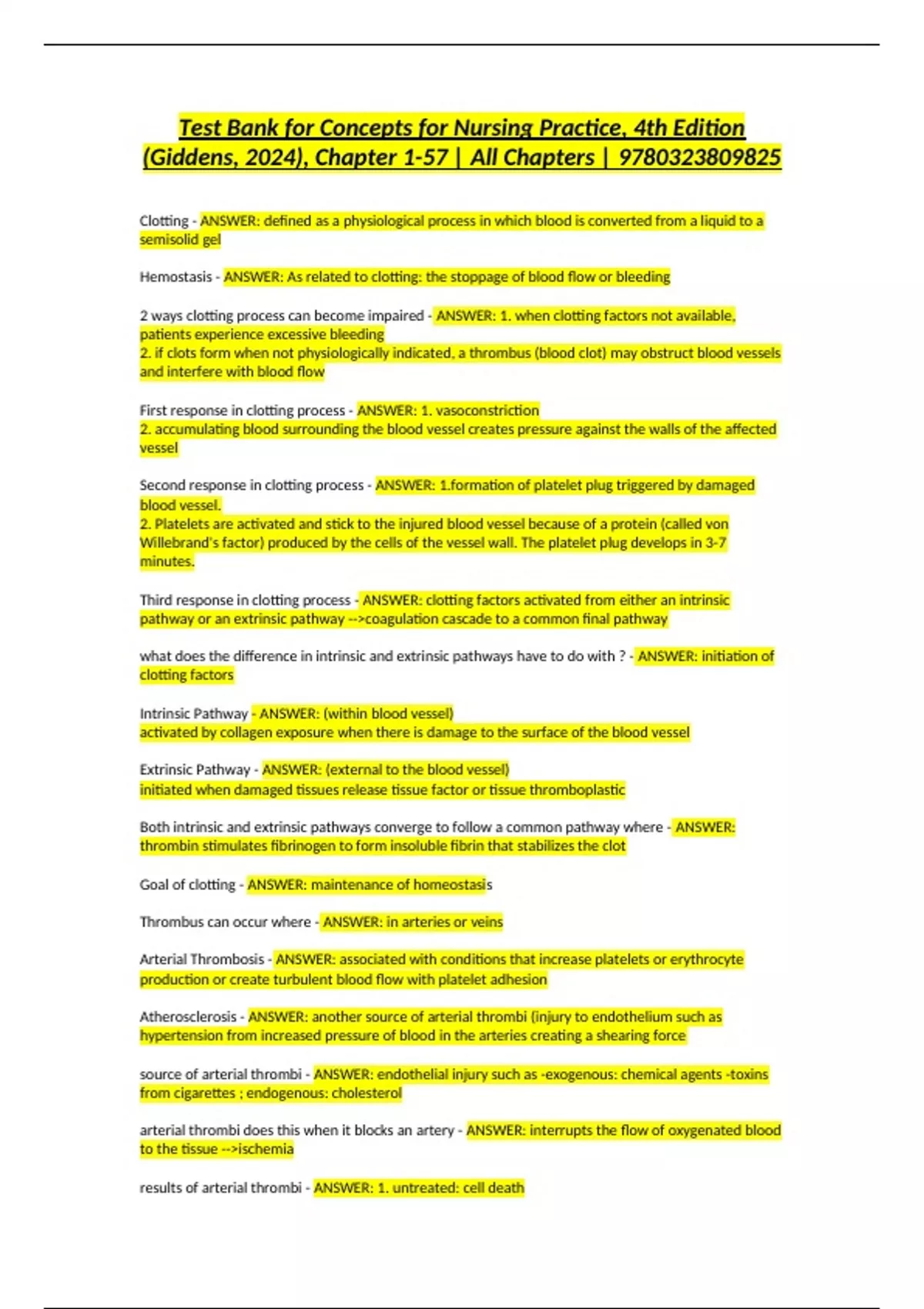 Test Bank for Concepts for Nursing Practice, 4th Edition (Giddens, 2024 ...