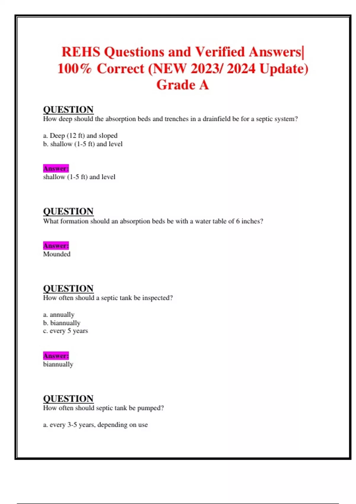 REHS Questions and Verified Answers| 100% Correct (NEW 2023/ 2024 ...