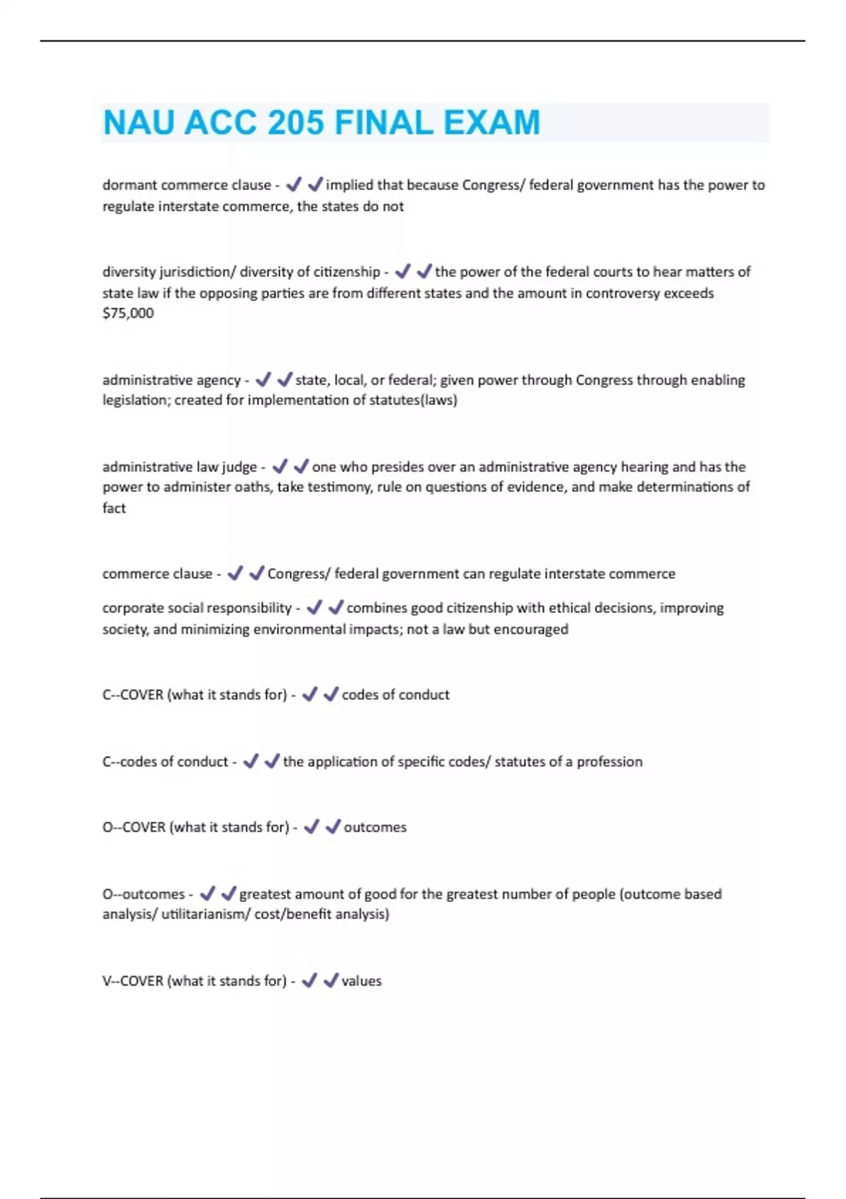 NAU ACC 205 FINAL EXAM QUESTIONS WITH 100% SOLVED SOLUTIONS - NAU ACC ...