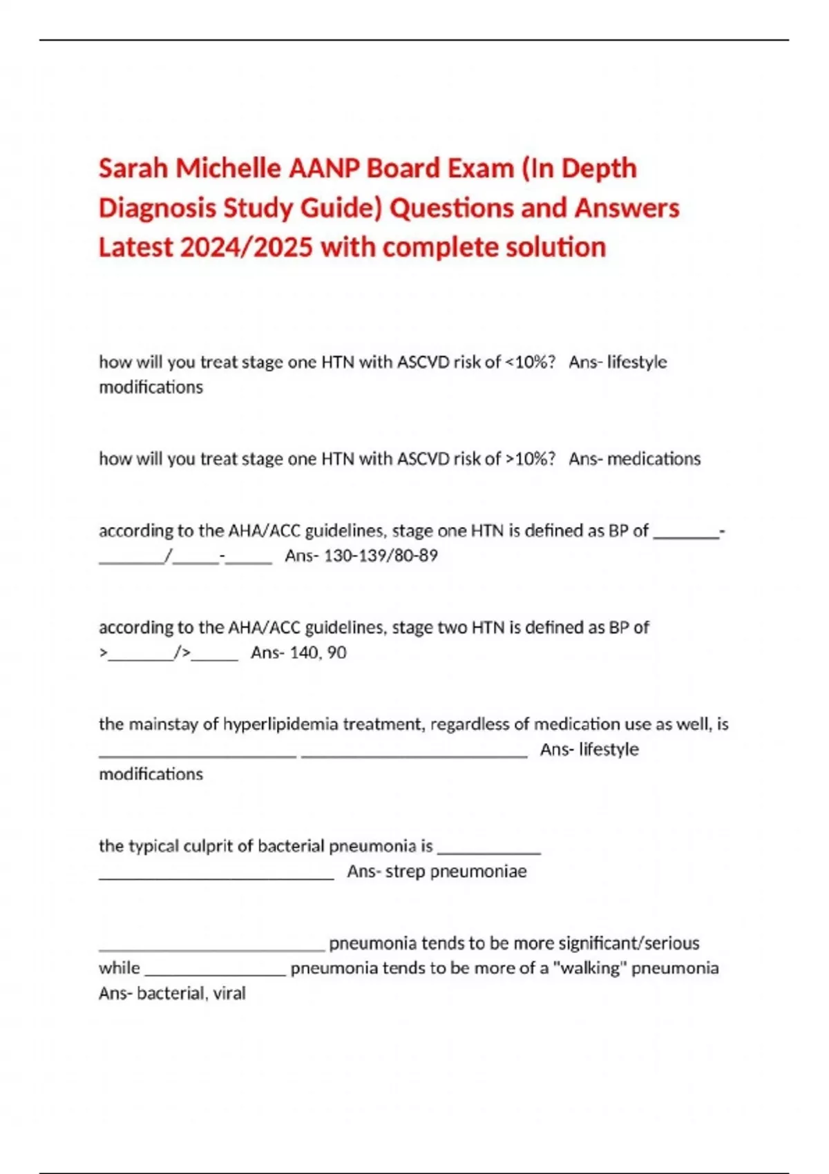 Sarah Michelle AANP Board Exam (In Depth Diagnosis Study Guide ...