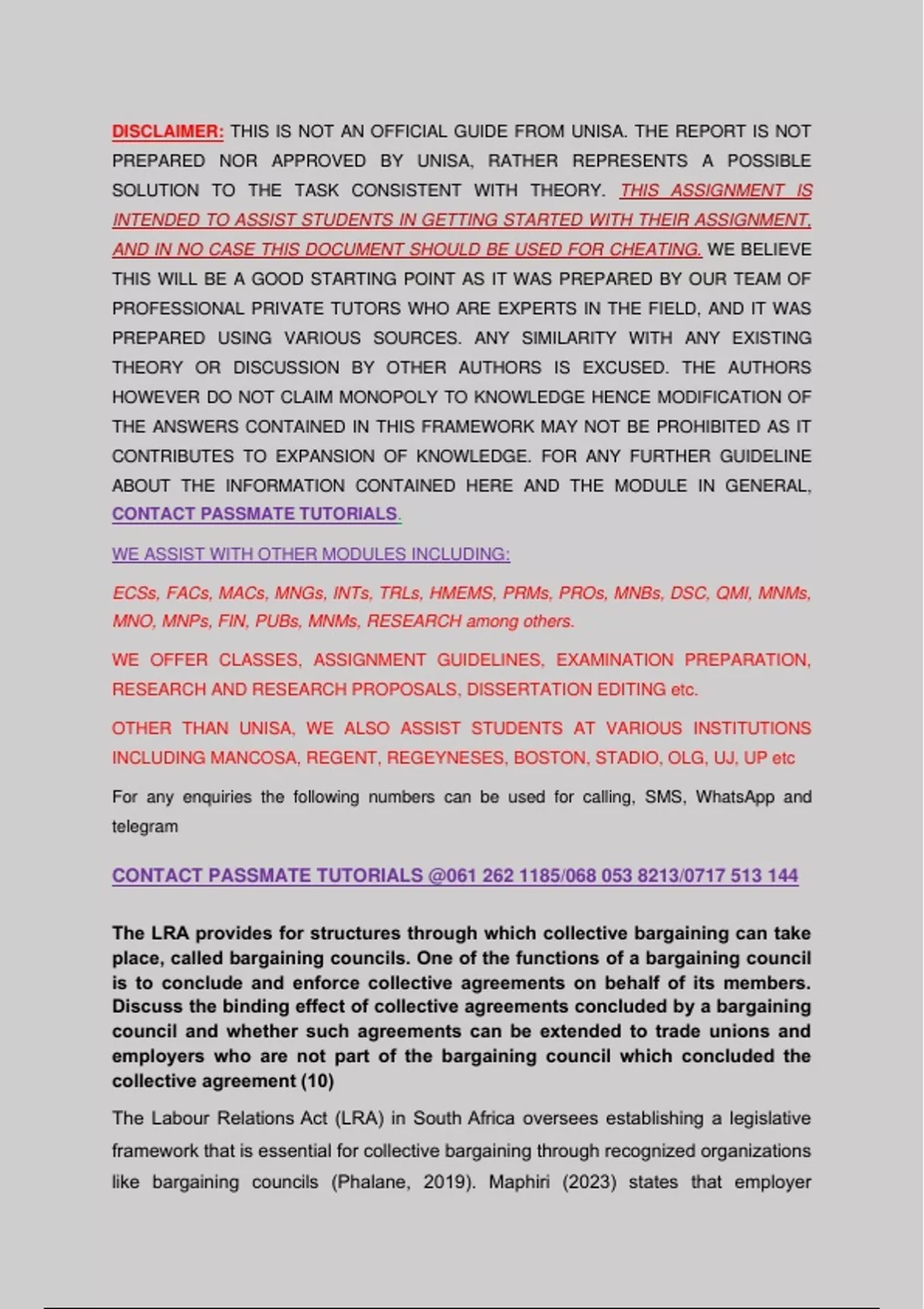 LLW2602 ASSIGNMENT 1 2024 The LRA provides for structures through which ...