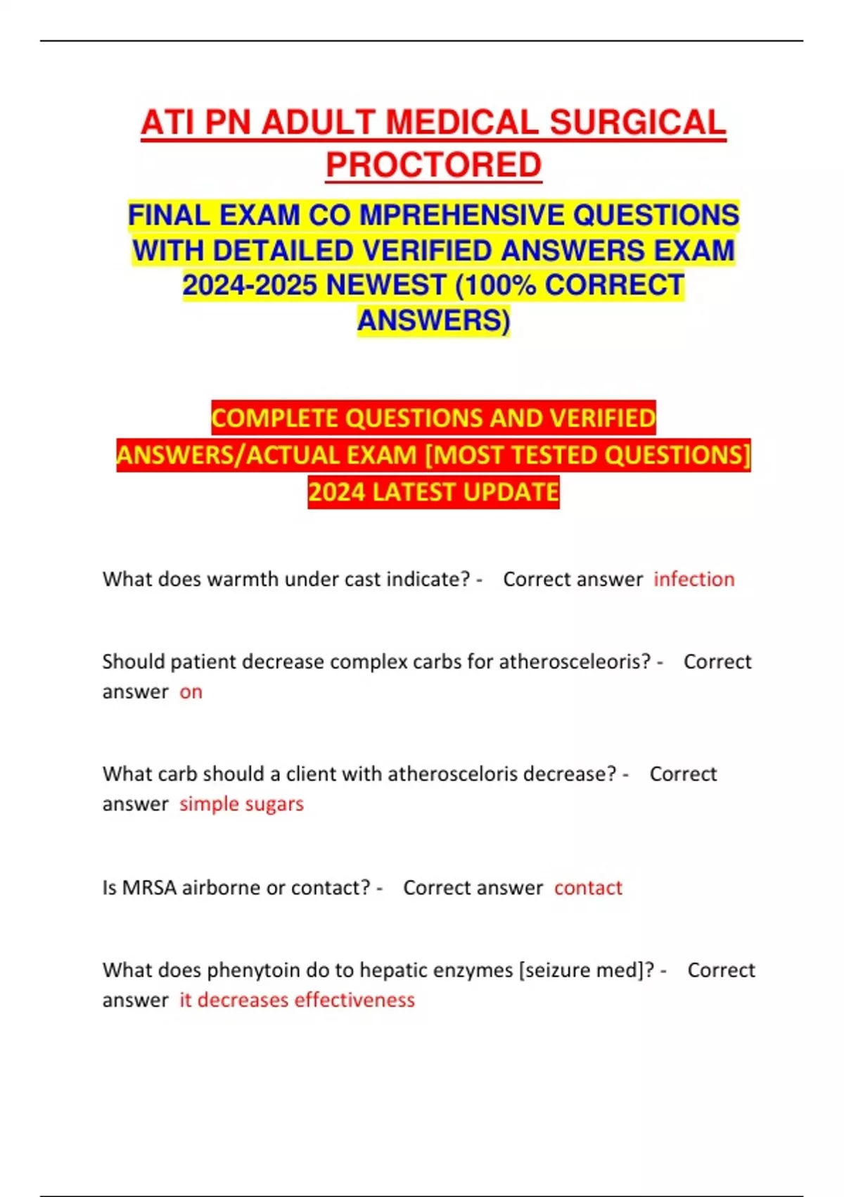 ATI PN ADULT MEDICAL SURGICAL PROCTORED FINAL EXAM CO MPREHENSIVE ...