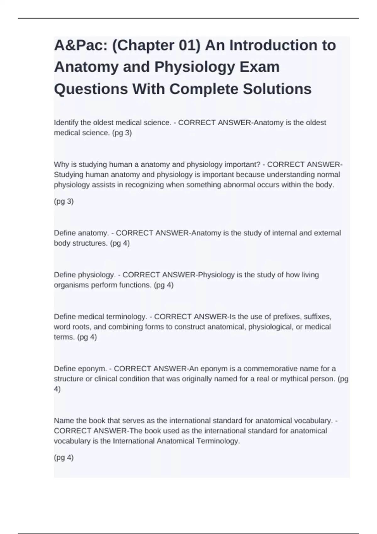A&Pac: (Chapter 01) An Introduction to Anatomy and Physiology Exam ...