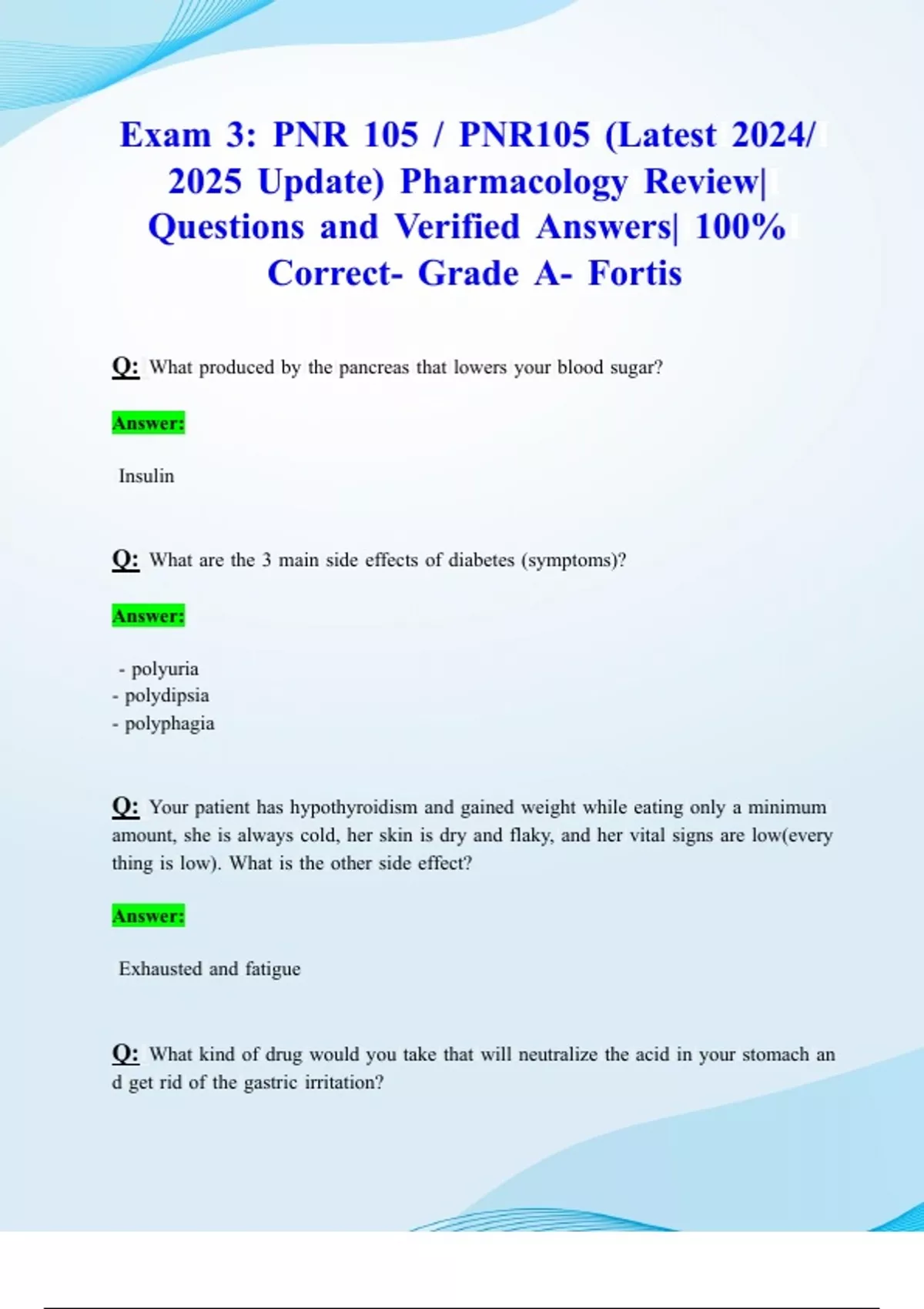 Exam 3: PNR 105 / PNR105 (Latest 2024/ 2025 Update) Pharmacology Review ...