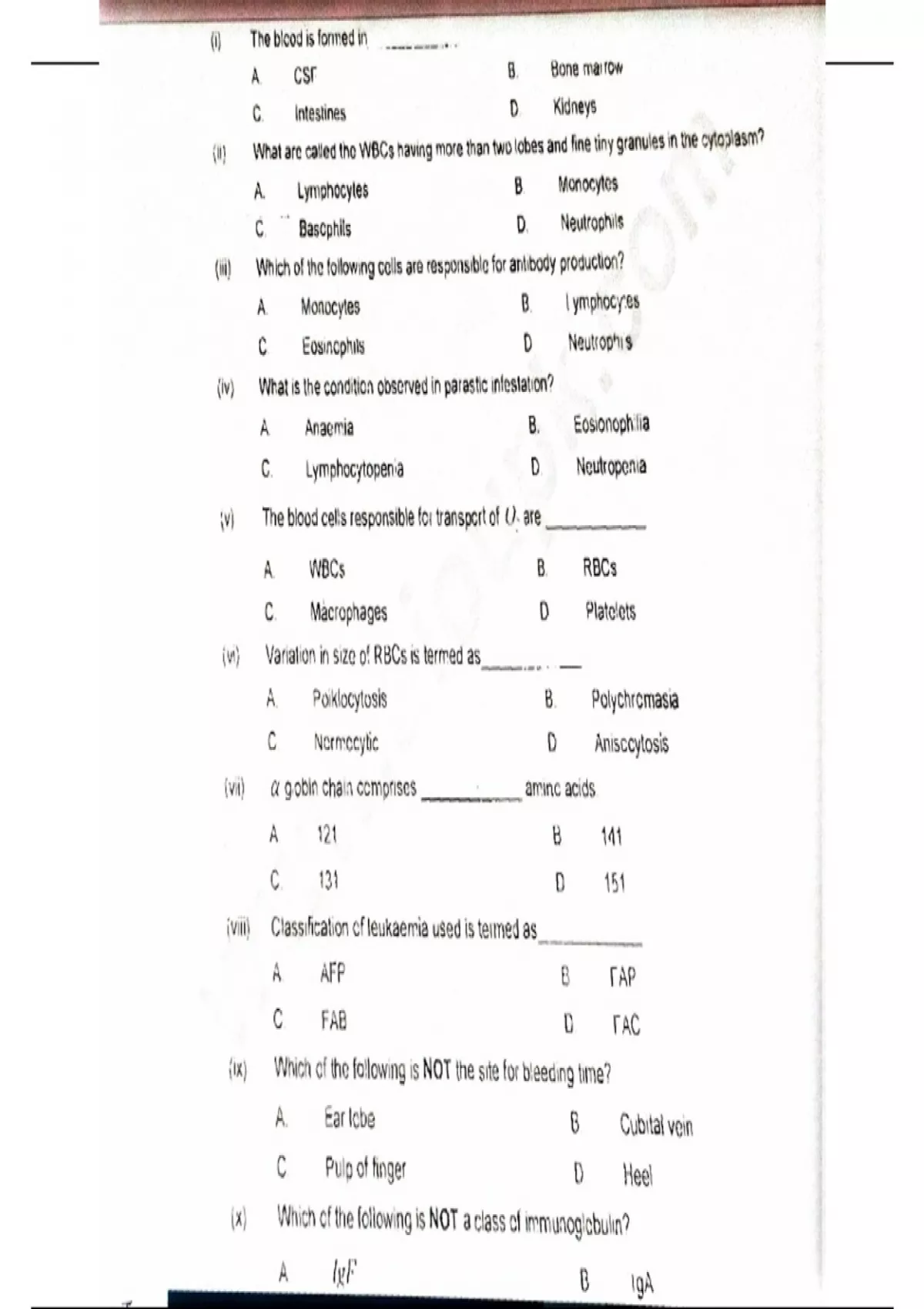 Important hematology mcqs with answers for medicos - Hematology ...