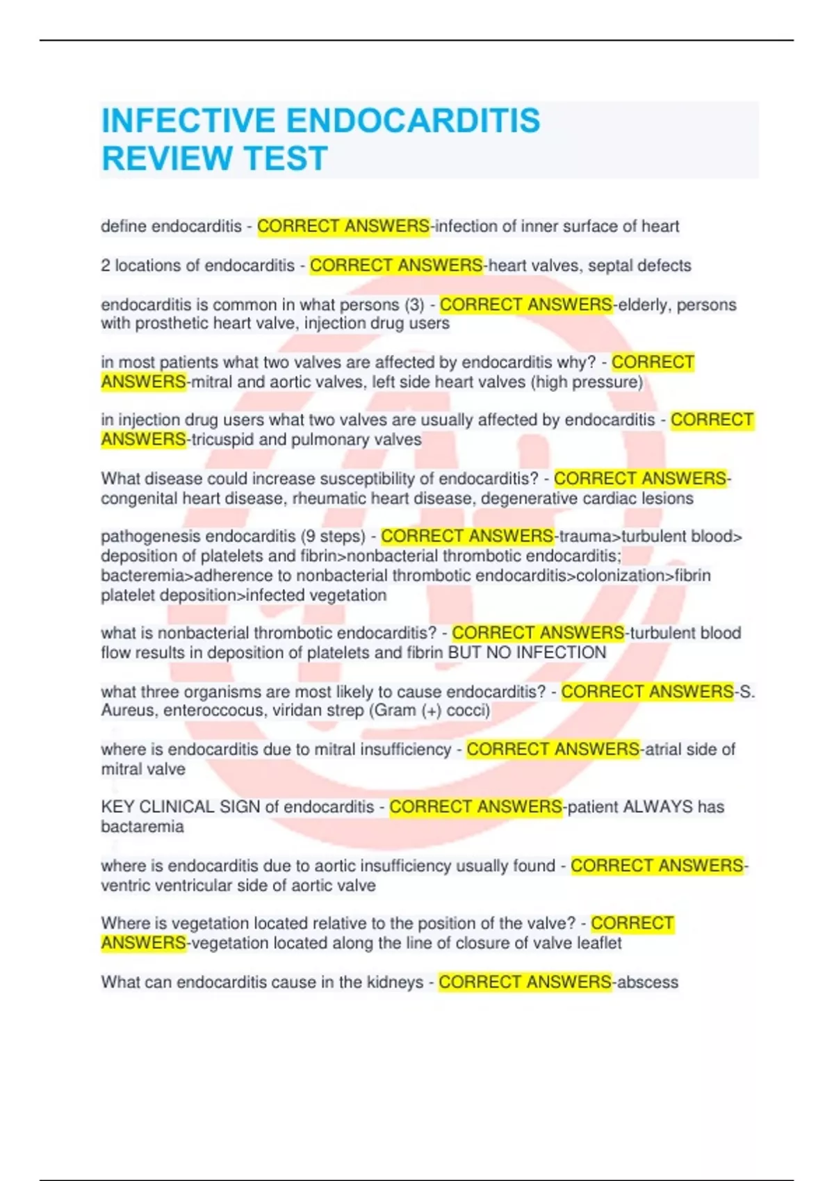 INFECTIVE ENDOCARDITIS REVIEW TEST 2024!! - INEFECTIVE ENDO 2024 ...
