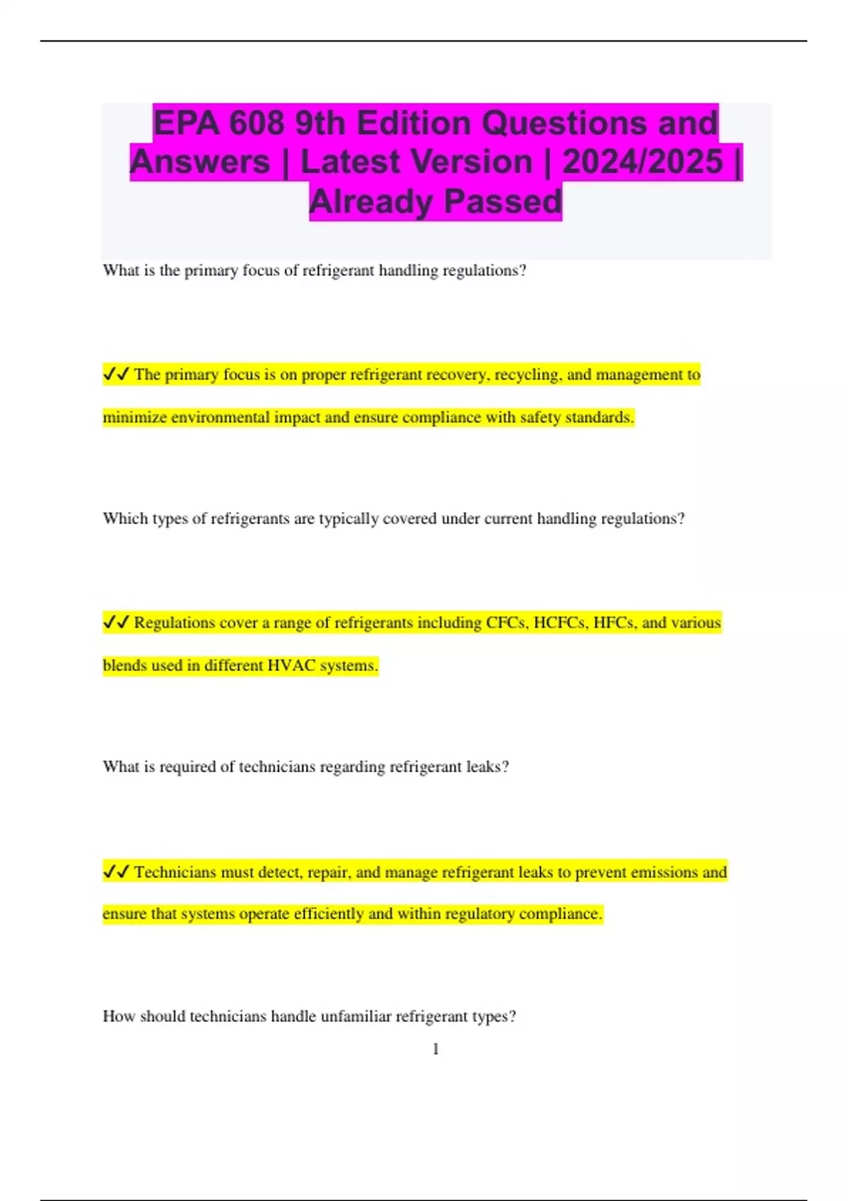 EPA 608 9th Edition Questions and Answers | Latest Version | 2024/2025 ...