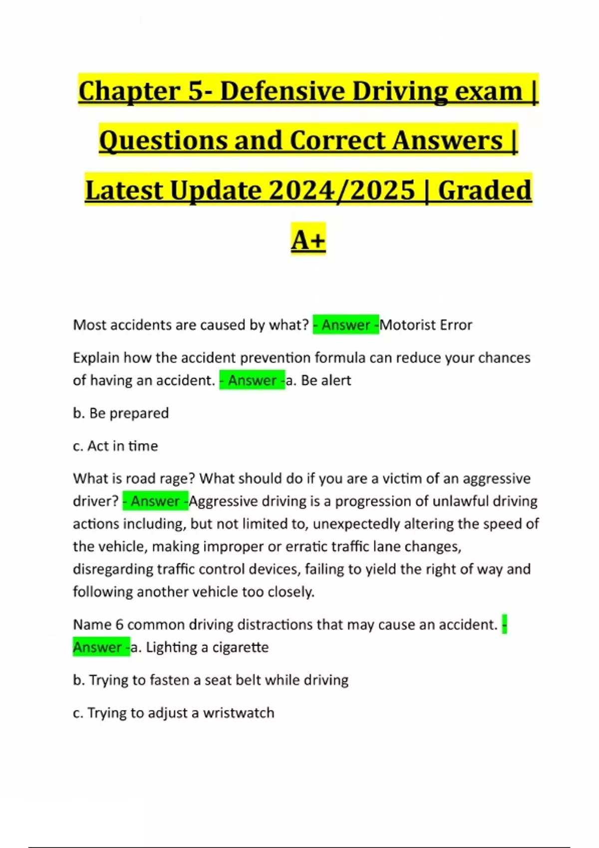 Chapter 5- Defensive Driving exam | Questions and Correct Answers ...