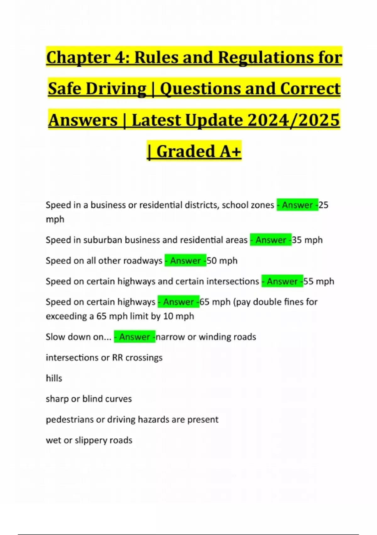 Chapter 4: Rules and Regulations for Safe Driving | Questions and ...