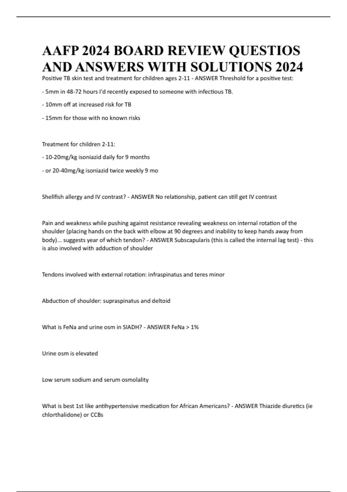 AAFP 2024 BOARD REVIEW QUESTIOS AND ANSWERS WITH SOLUTIONS 2024 - AAFM ...