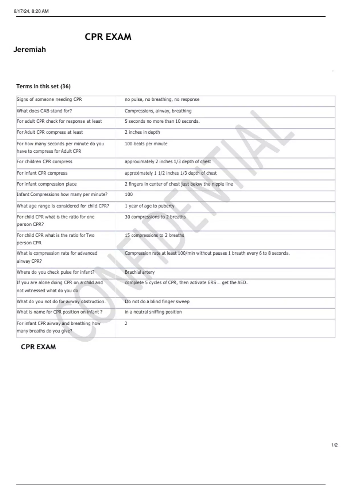 CPR EXAM Flashcards _ YEAR-OLOD FEMALE(FATIGUE AND IRRITABILITY)WEEK 10 ...