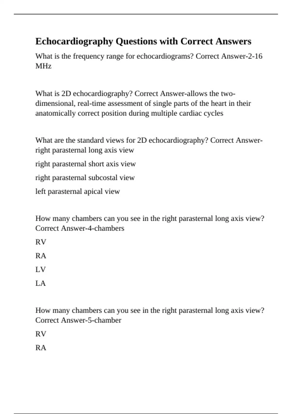 Echocardiography Questions with Correct Answer2. - Echocardiography - Stuvia US