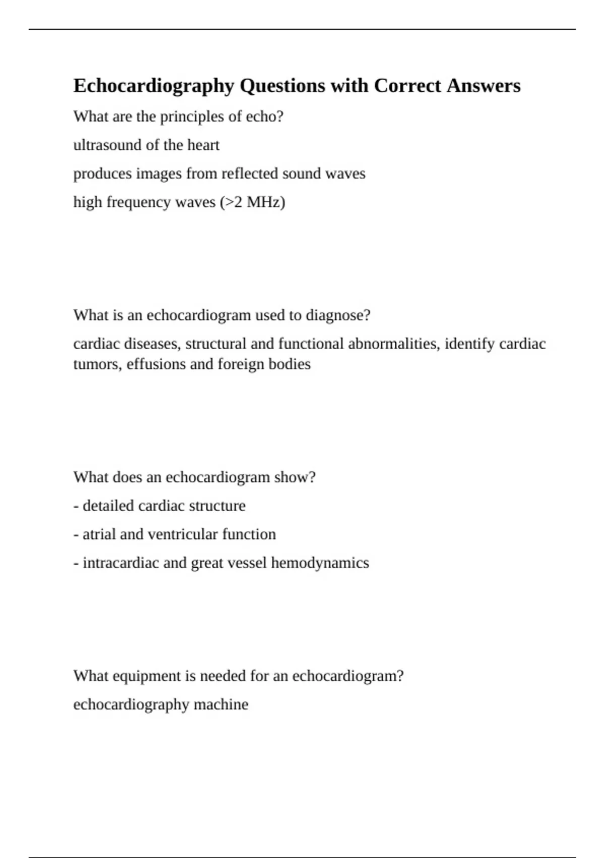 Echocardiography Questions with Correct Answer1 - Echocardiography - Stuvia US