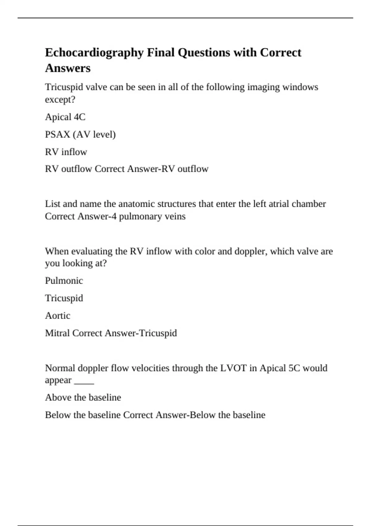 Echocardiography Final Questions with Correct Answers ...