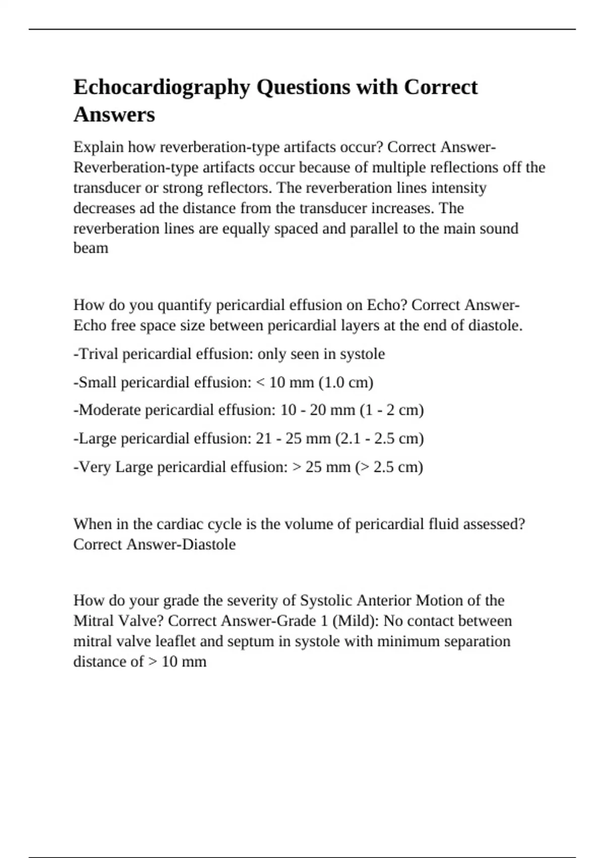 Echocardiography Questions with Correct Answer3 - Echocardiography - Stuvia US