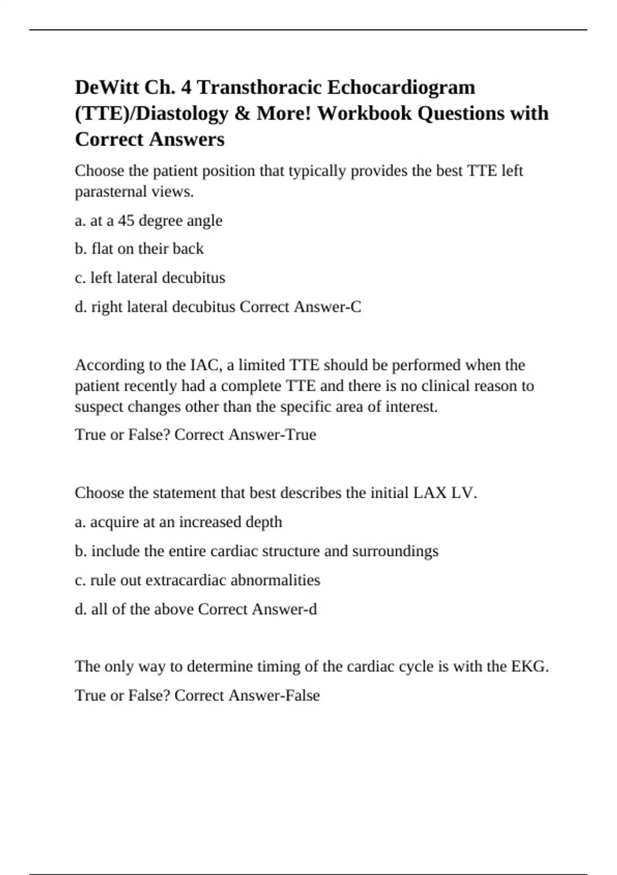 DeWitt Ch. 4 Transthoracic Echocardiogram (TTE)/Diastology & More ...