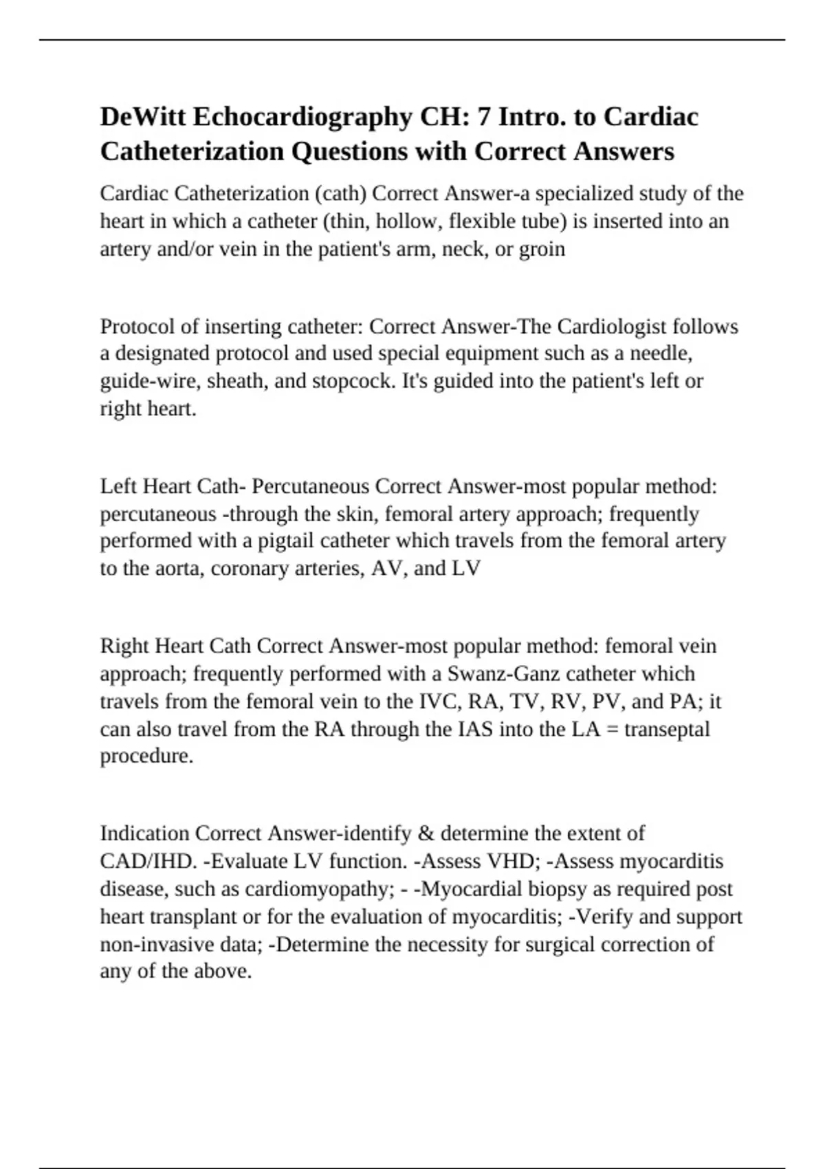 DeWitt Echocardiography CH: 7 Intro. to Cardiac Catheterization ...