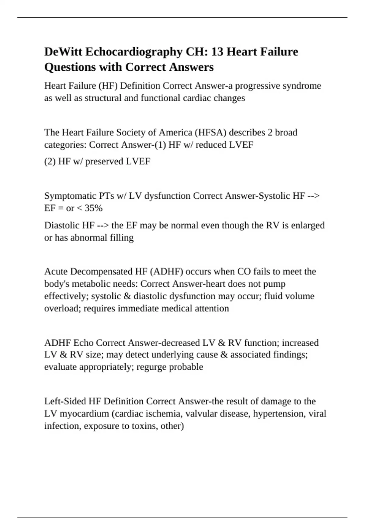DeWitt Echocardiography CH: 13 Heart Failure Questions with Correct ...
