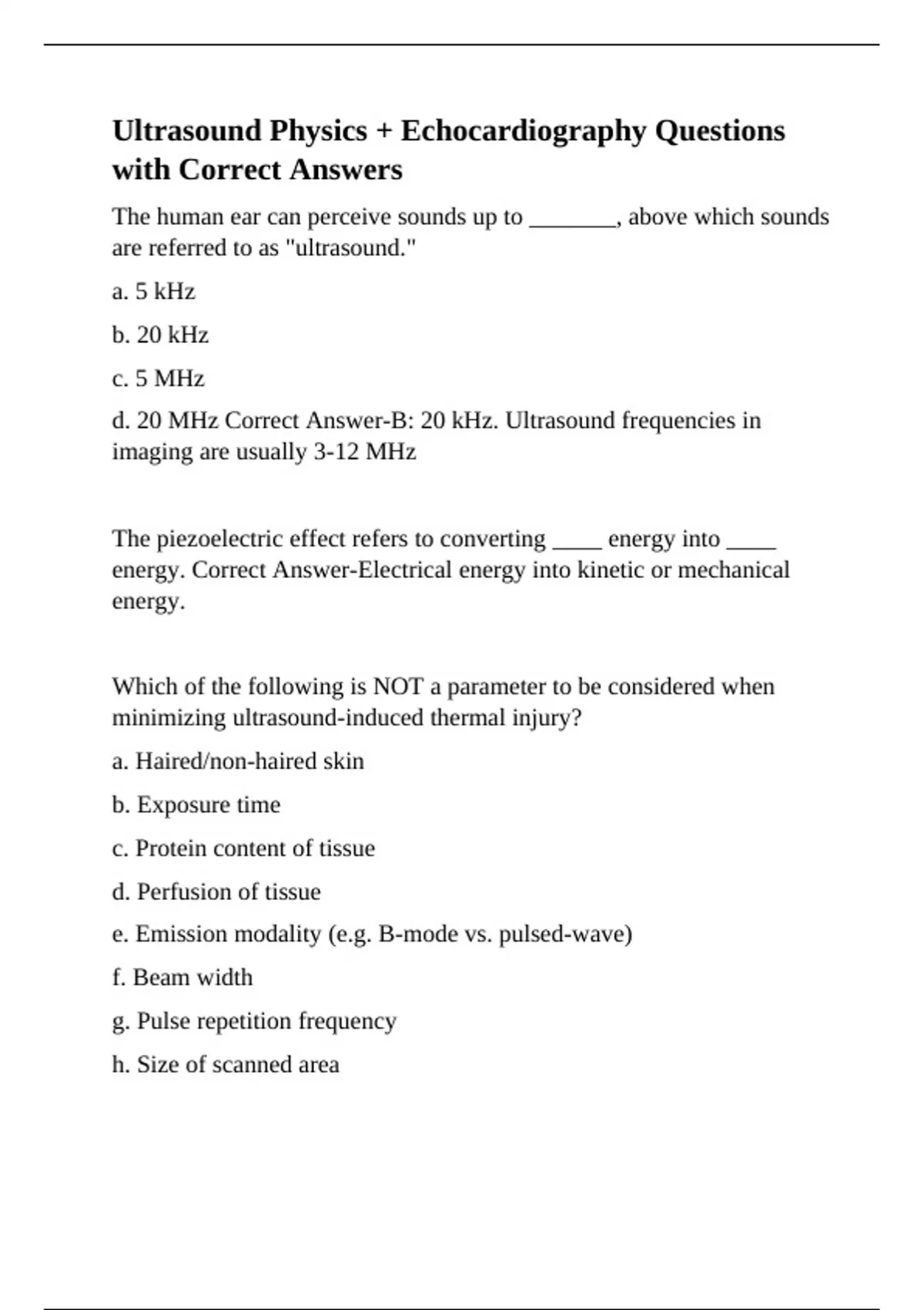 Ultrasound Physics + Echocardiography Questions with Correct Answers - Echocardiography - Stuvia US