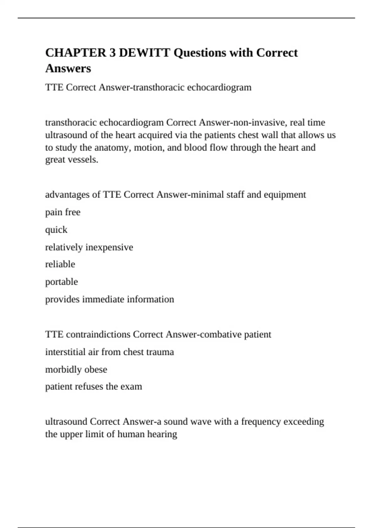 CHAPTER 3 DEWITT Questions with Correct Answers - Echocardiography ...