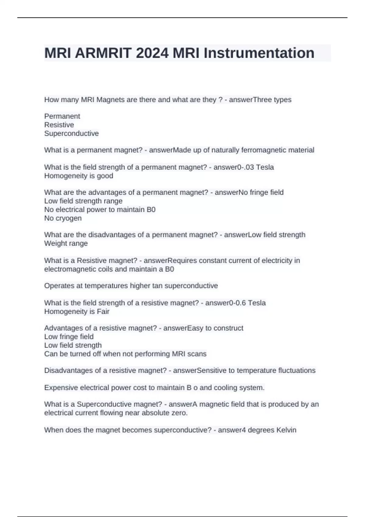 MRI ARMRIT 2024 MRI Instrumentation Questions and Answers - ARMRIT ...