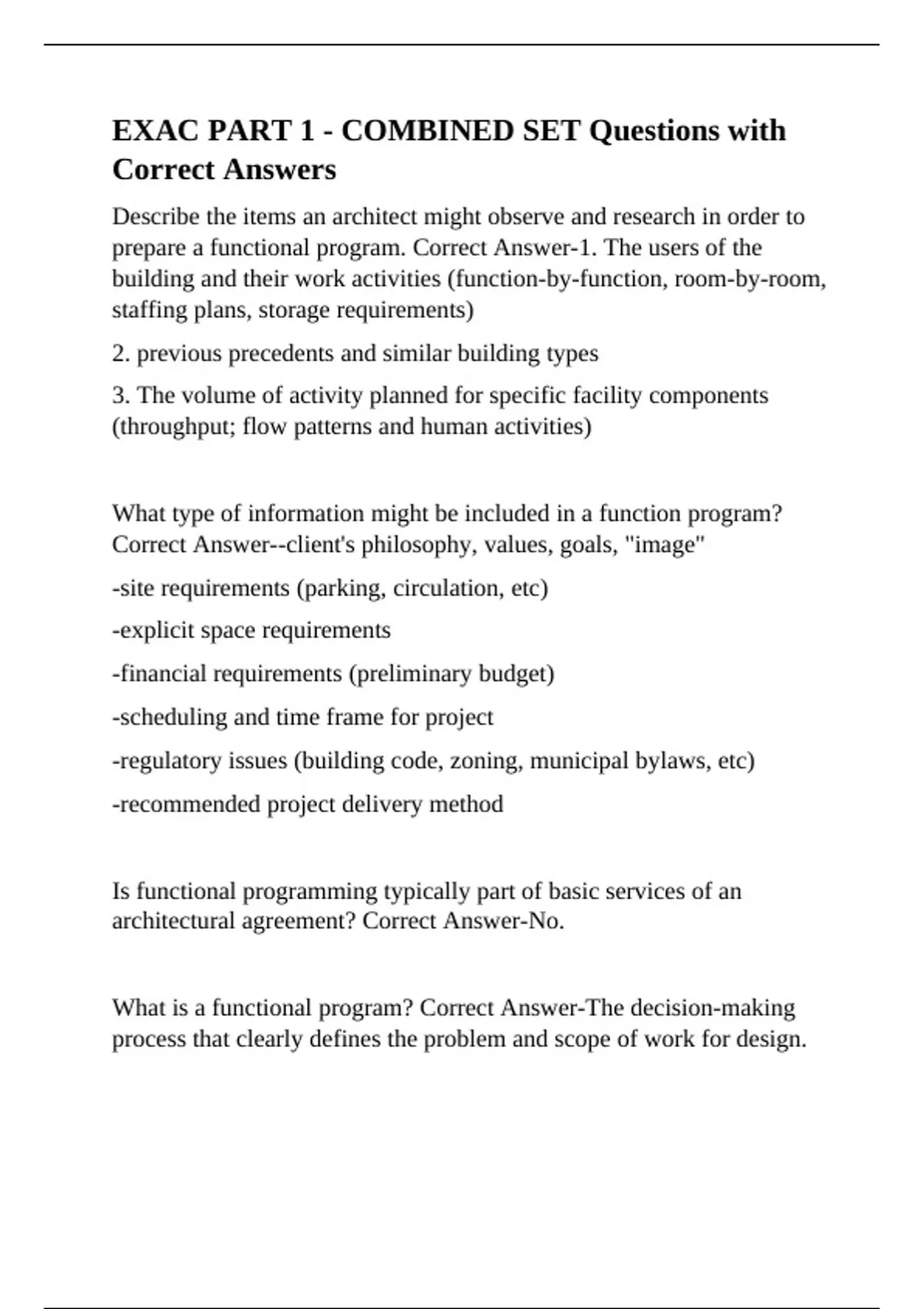 EXAC PART 1 - COMBINED SET Questions with Correct Answers - Exac ...