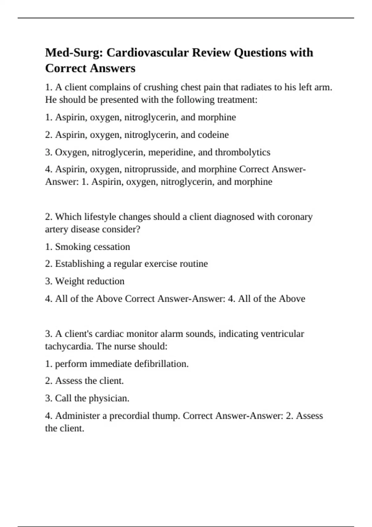 Med-Surg: Cardiovascular Review Questions with Correct Answers ...