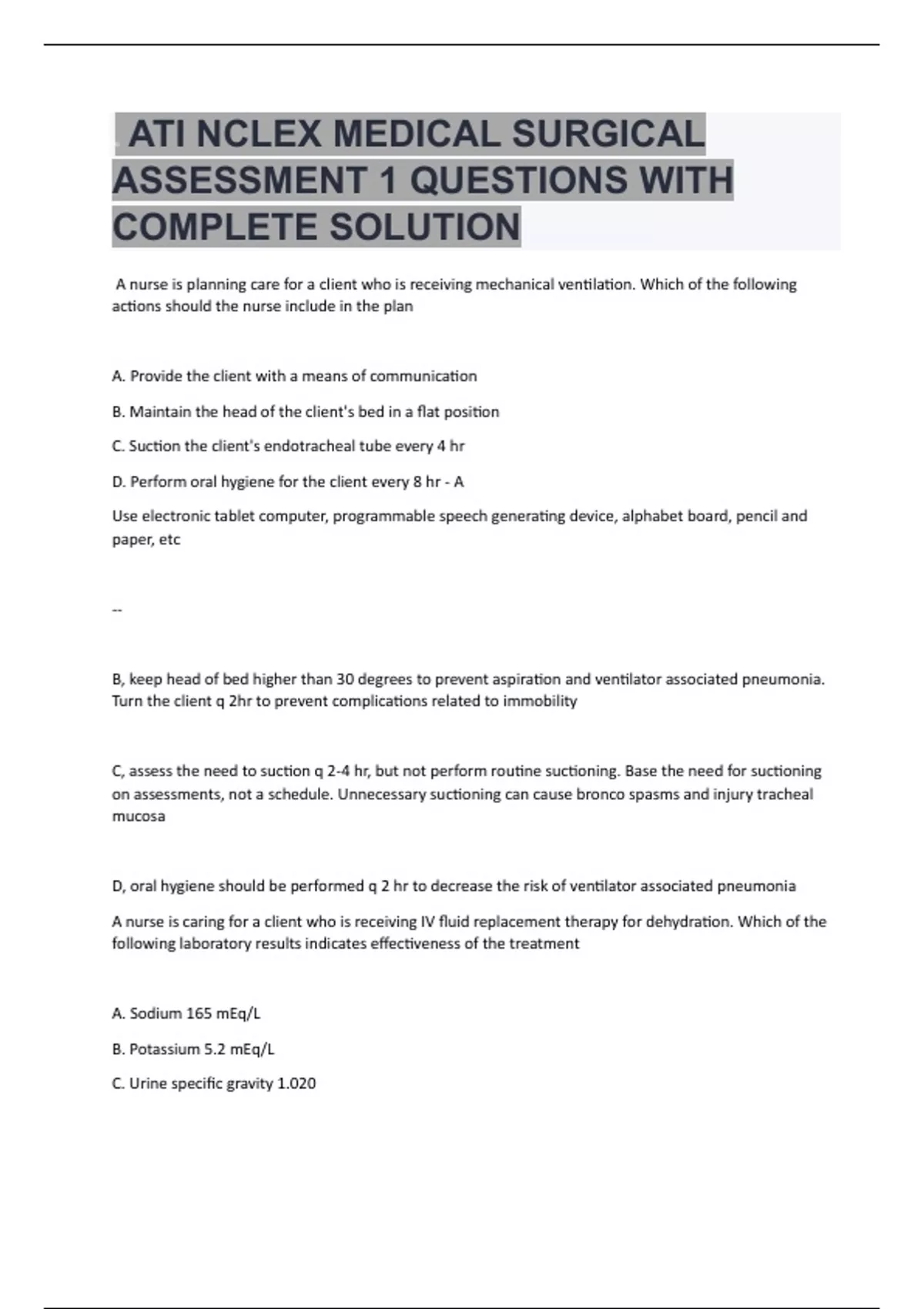 ATI NCLEX Medical Surgical Assessment 1 - ATI NCLEX Medical - Stuvia US