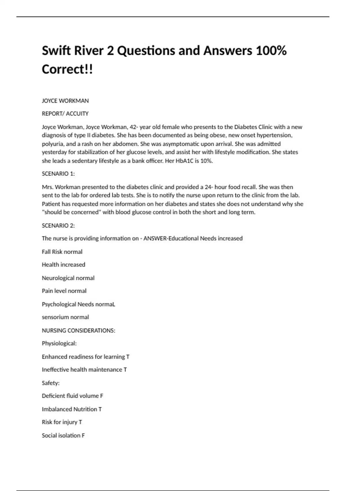 Swift River 2 Questions and Answers 100% Correct!! - Swift River 2 ...