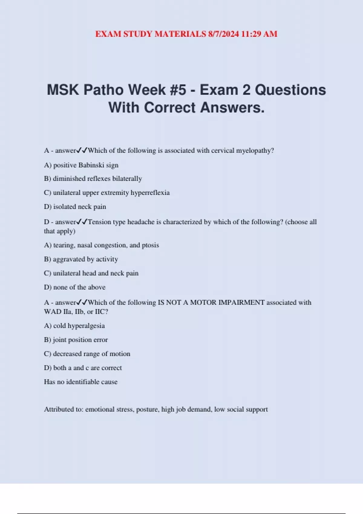 MSK Patho Week #5 - Exam 2 Questions With Correct Answers - MSK Patho ...