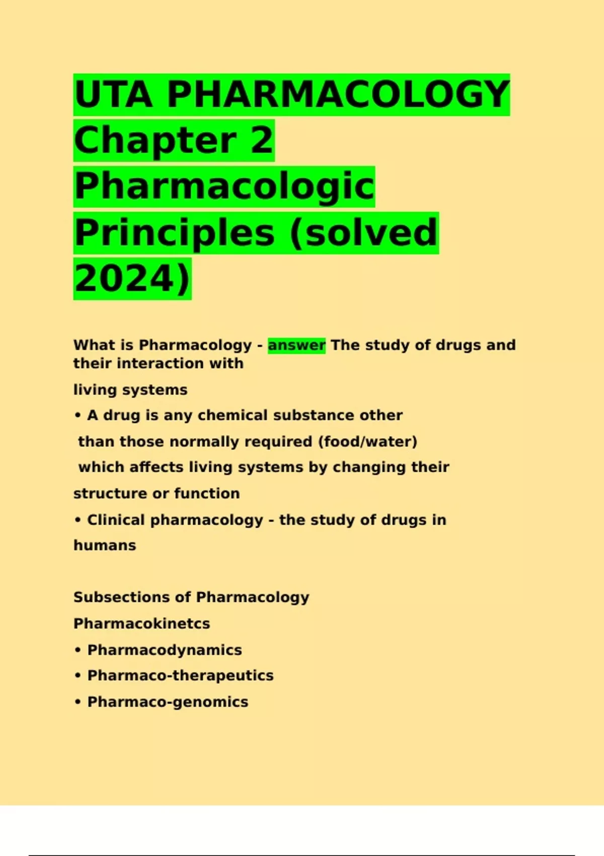 UTA PHARMACOLOGY Chapter 2 Pharmacologic Principles (solved 2024) - UTA ...