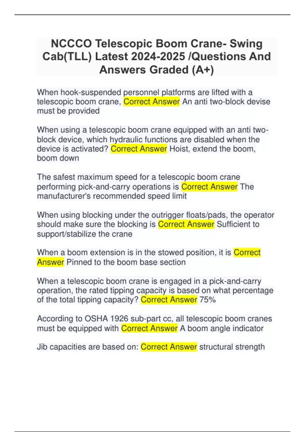 NCCCO Telescopic Boom Crane- Swing Cab(TLL) Latest /Questions And ...