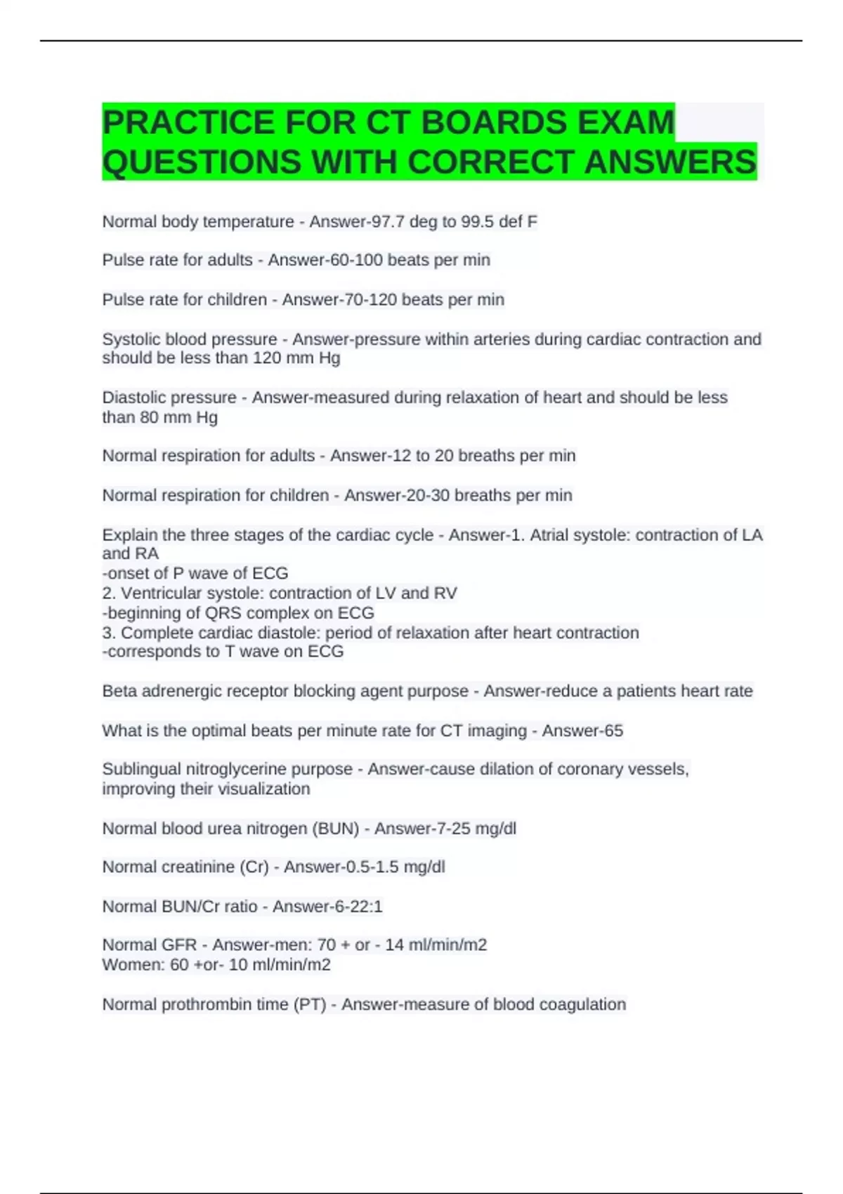 PRACTICE FOR CT BOARDS EXAM QUESTIONS WITH CORRECT ANSWERS - Computed ...