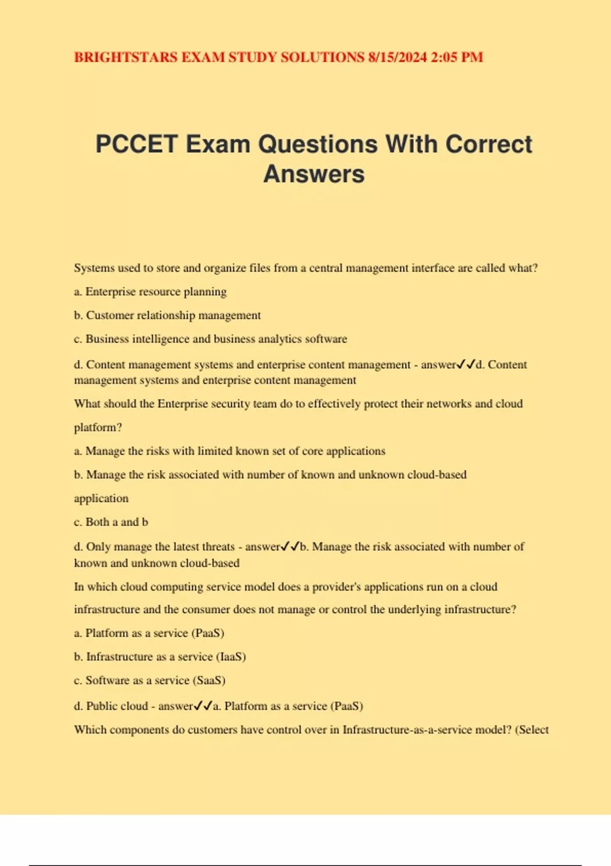 PCCET Exam Questions With Correct Answers - PCCET - Stuvia UK