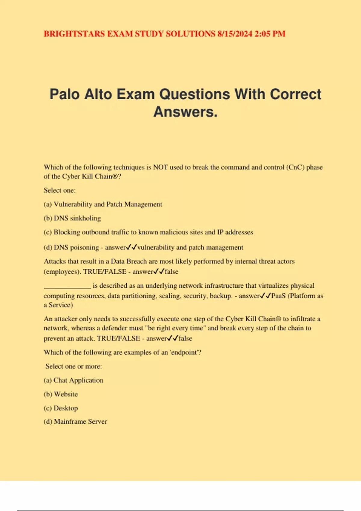 Palo Alto Exam Questions With Correct Answers - Palo Alto - Stuvia US