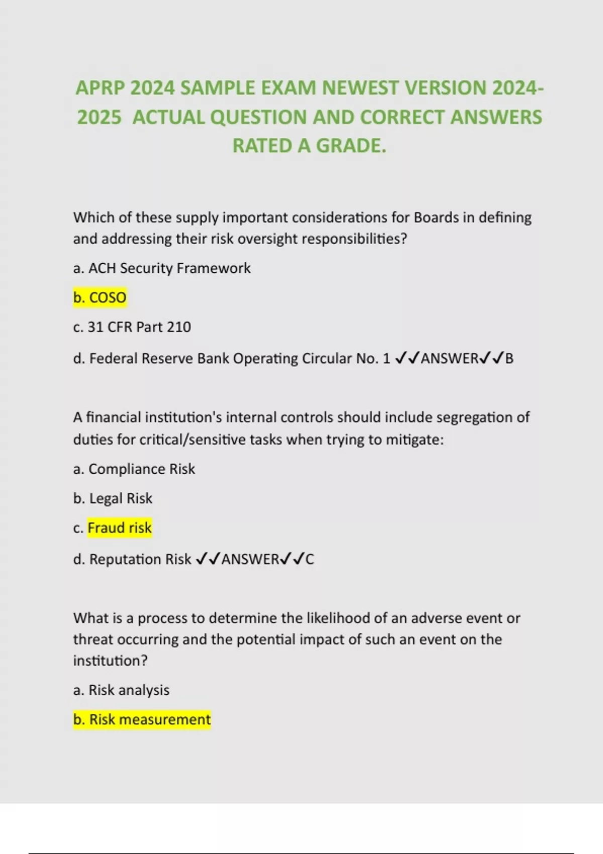 APRP 2024 SAMPLE EXAM NEWEST VERSION ACTUAL QUESTION AND CORRECT ...