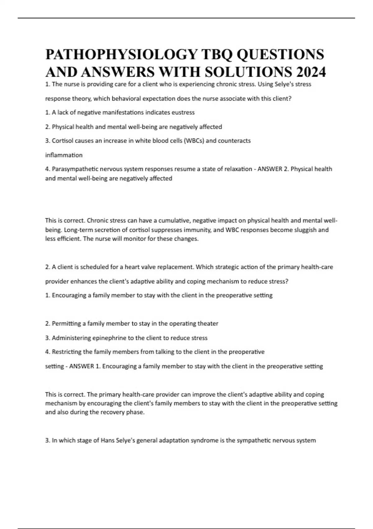 PATHOPHYSIOLOGY TBQ QUESTIONS AND ANSWERS WITH SOLUTIONS 2024 ...